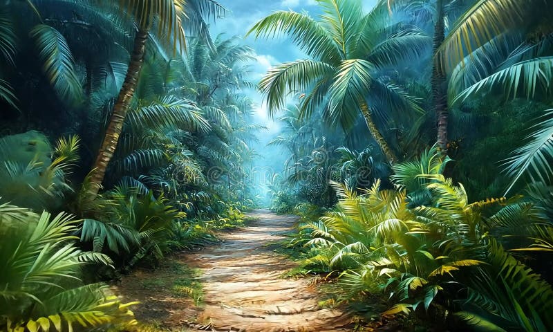 Lush Jungle Path stock video. Video of palm, green, wild - 381691245
