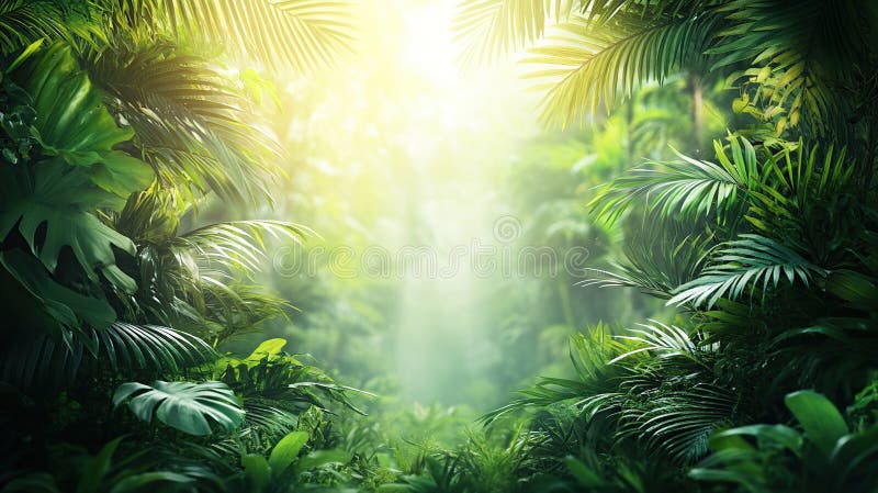 Lush Jungle Path Bathed in Sunlight Stock Illustration - Illustration ...