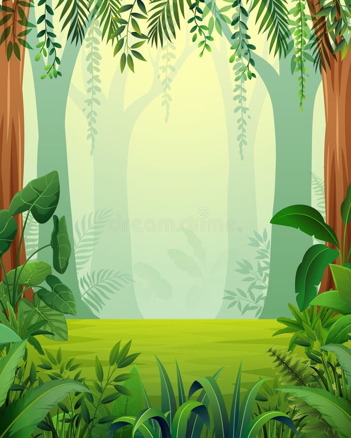 Lush Jungle Scene Full of Green Plants and Trees with Sunlight Stock ...