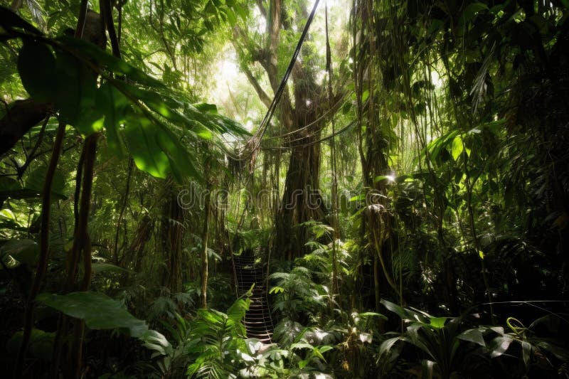 Lush Jungle, with Towering Trees and Hanging Vines Stock Image - Image ...