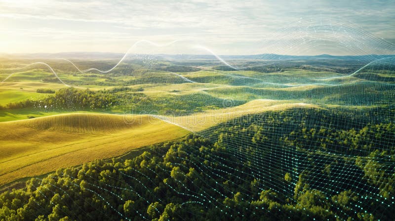 Lush Landscape with Rolling Green Hills and Fields Stock Illustration ...