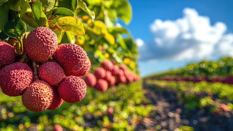 Lush Lychee Farm Under Bright Blue Sky Stock Photo - Image of organic ...