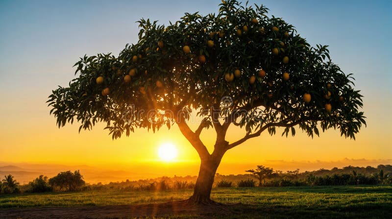 Lush, Mature Mango Tree during Sunset Stock Illustration - Illustration ...
