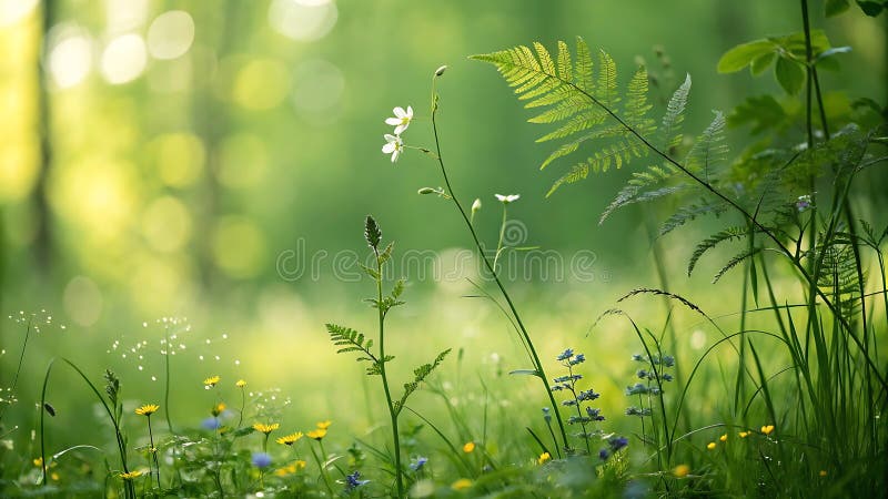 Lush Meadow Flowers in Sunlight Stock Illustration - Illustration of ...
