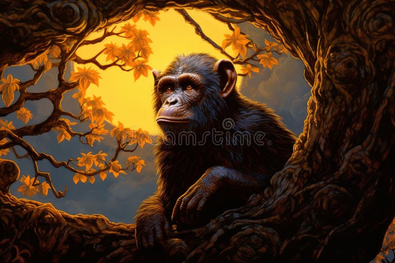 Lush Monkey Tree Forest Sunlight. Generate Ai Stock Photo - Image of ...