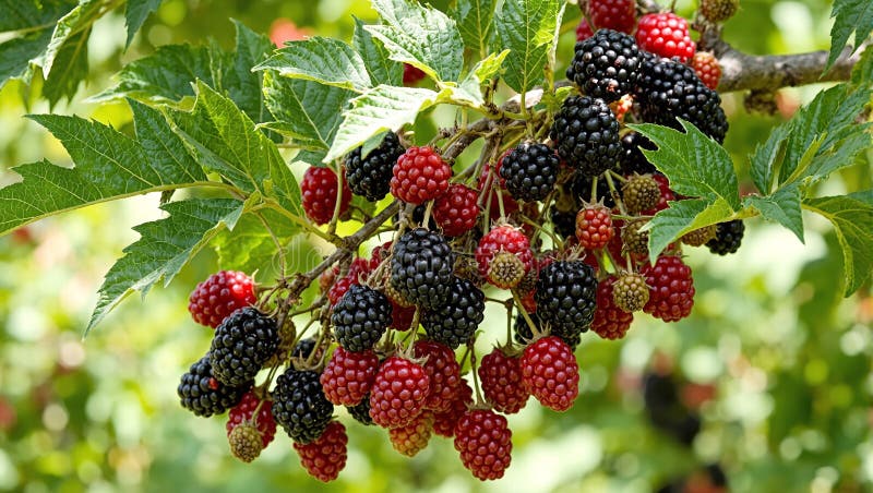 Lush Mulberry Tree with Ripe Dark Berries in Sunlight Stock ...