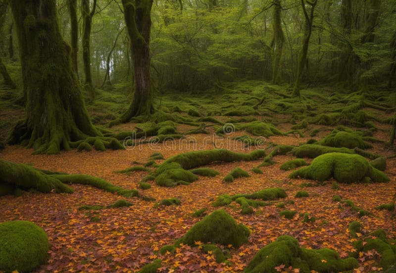 A Lush and Mysterious Forest Floor Covered in a Carpet of Moss and ...