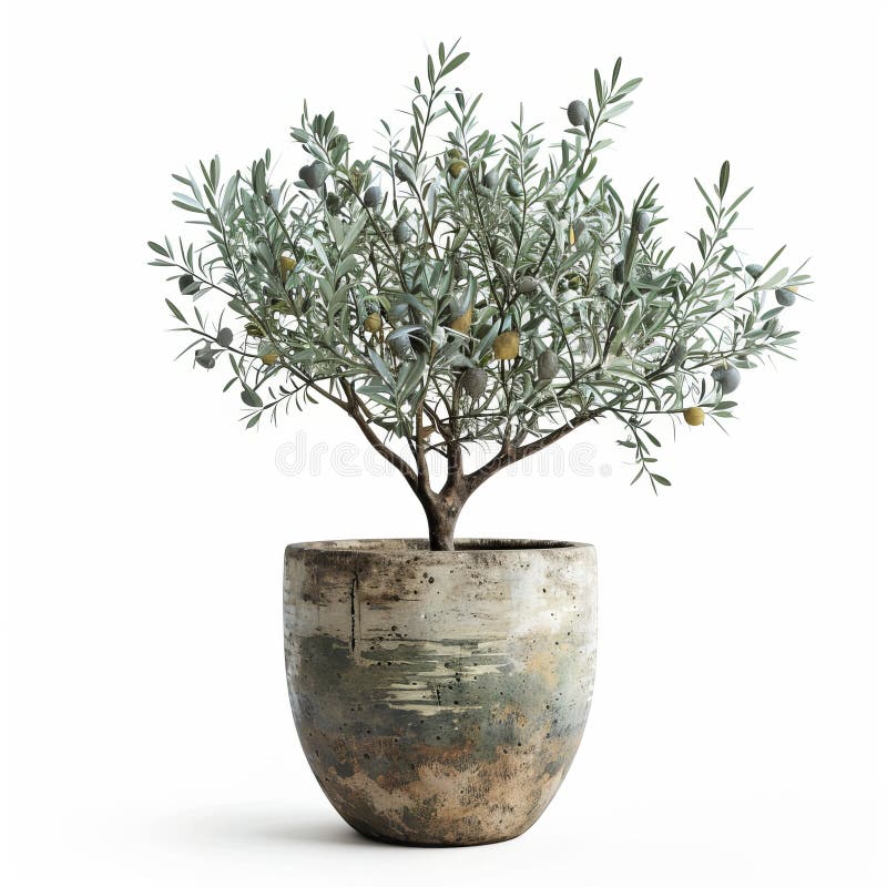 A Lush Olive Tree in a Rustic Pot, Isolated on White, Symbolizing Peace ...