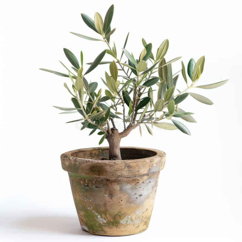 A Lush Olive Tree in a Rustic Pot, Isolated on White, Symbolizing Peace ...