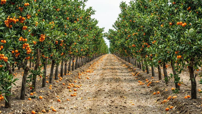 Lush Orange Grove with Ripe Fruit and Green Leaves Stock Illustration - Illustration of leaves ...