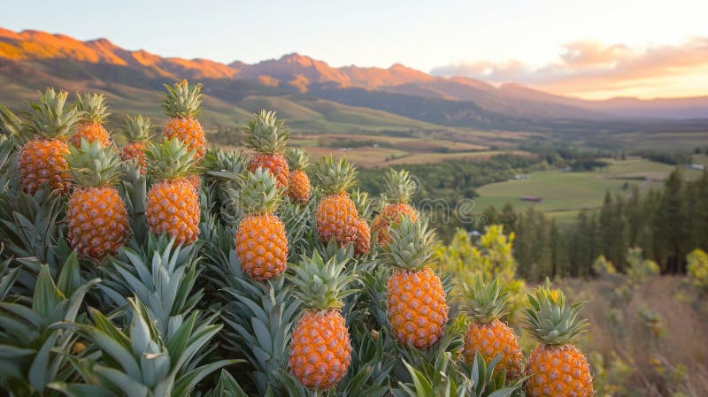 Lush Pineapple Field Mountain Range Sunset Stock Photos - Free ...