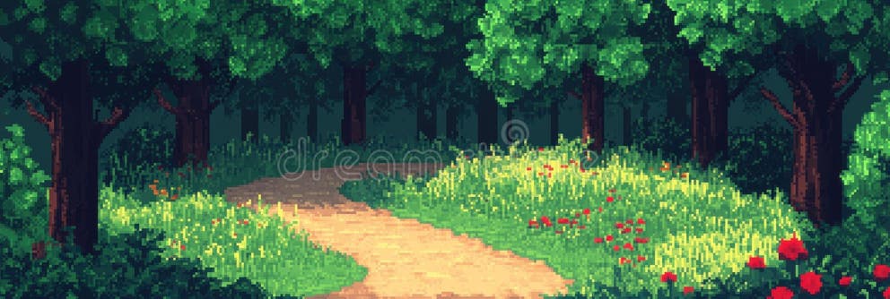 Lush Pixel Art Forest Pathway with Greenery and Vibrant Flora Stock ...