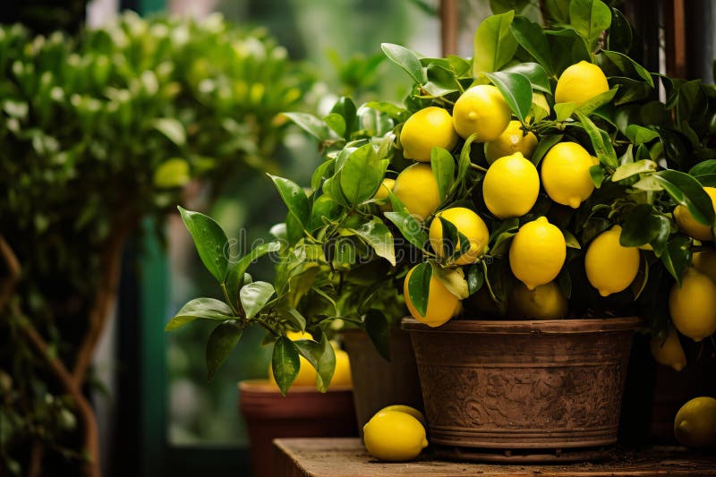 Lush Potted Lemon Tree. Generate Ai Stock Image - Image of growing ...