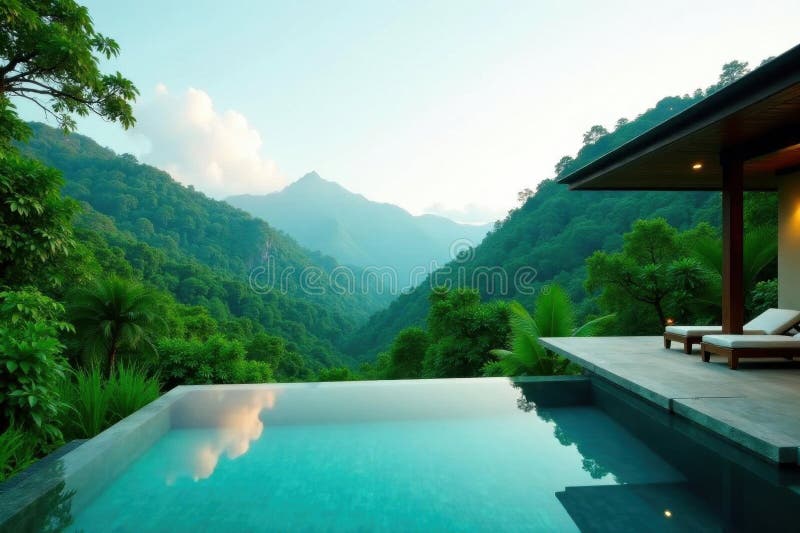 Lush Rainforest Backdrop Infinity Pool Minimalist Villa Stock ...