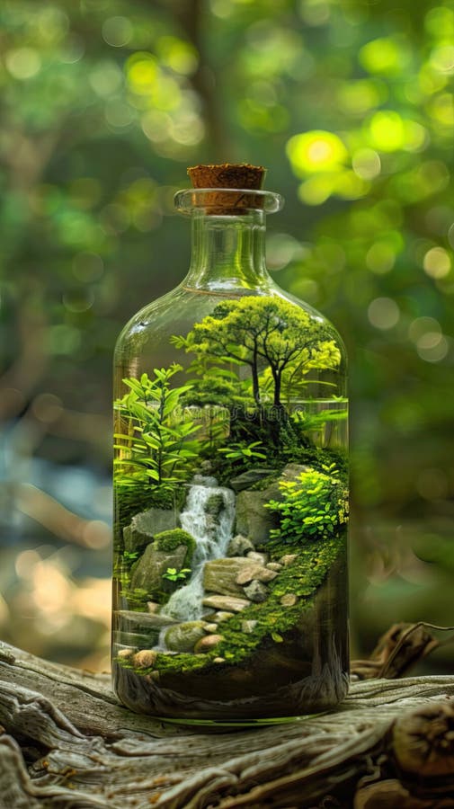 Lush Rainforest Trapped Inside a Bottle Stock Illustration ...