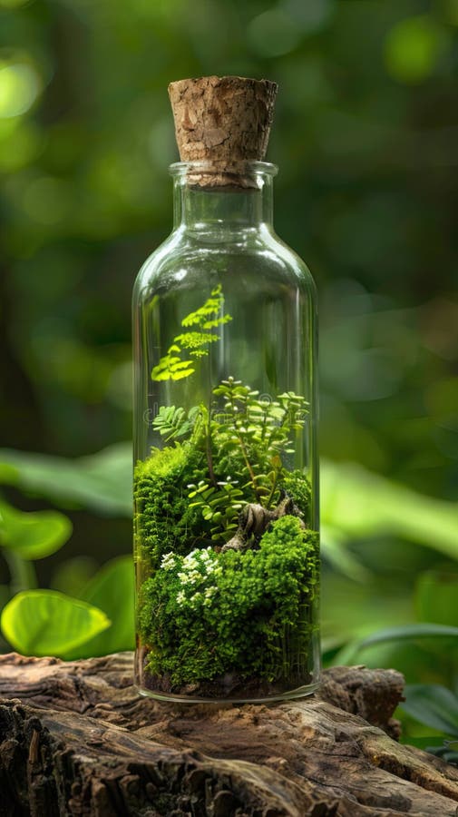Lush Rainforest Trapped Inside a Bottle Stock Illustration ...