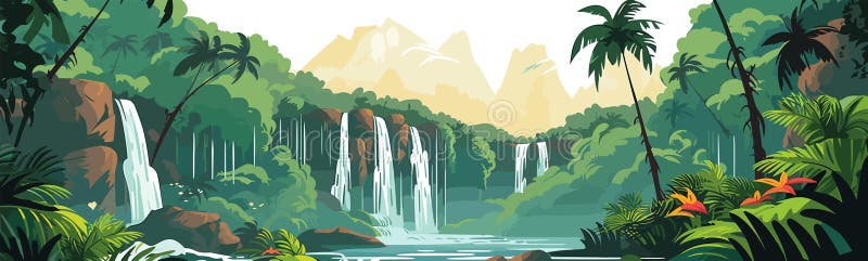Waterfall in a Jungle Vector Simple 3d Smooth Cut Isolated Illustration ...