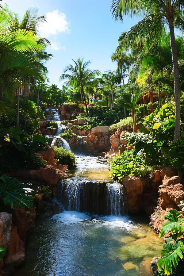 A Lush Ravine with Waterfalls and Tropical Vegetation. Stock ...