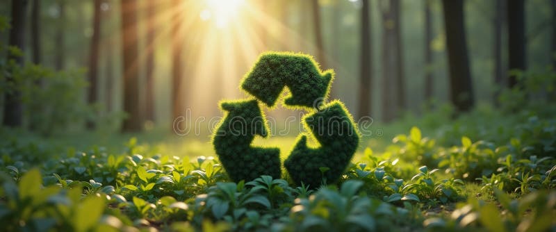 Lush Recycle Symbol with Sunlight Backdrop, Earth Day Environmental ...