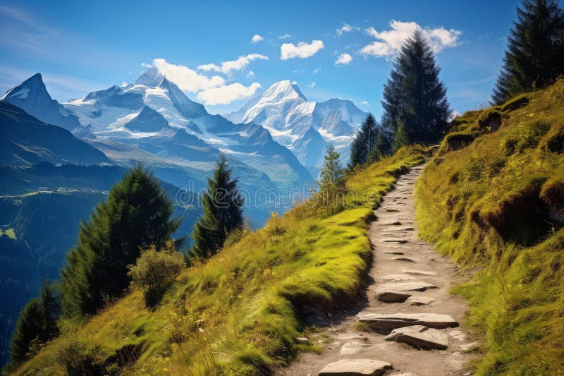 Lush Swiss Alps Path Landscape Generate Ai Stock Image Image Of Green Landscape 325111005