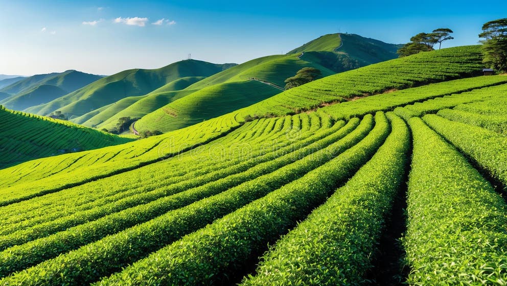 Lush Tea Fields Endless Rows of Vibrant Green Ai Generated Stock ...
