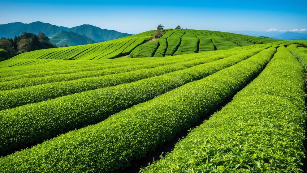 Lush Tea Fields Endless Rows of Vibrant Green Ai Generated Stock ...