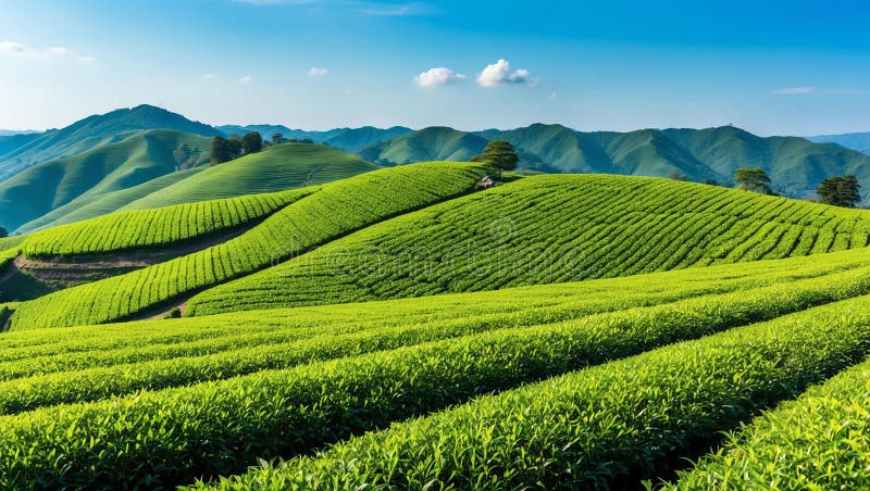Lush Tea Fields Endless Rows of Vibrant Green Ai Generated Stock ...