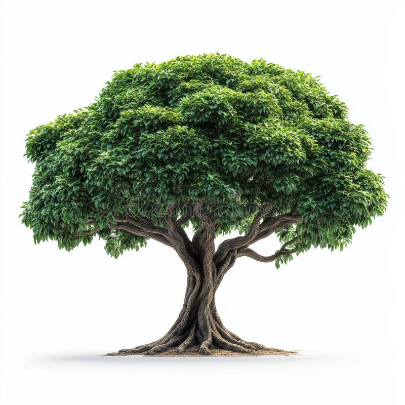 Lush Tree with Broad Leaves and Thick Trunk Surrounded by Nature Stock ...