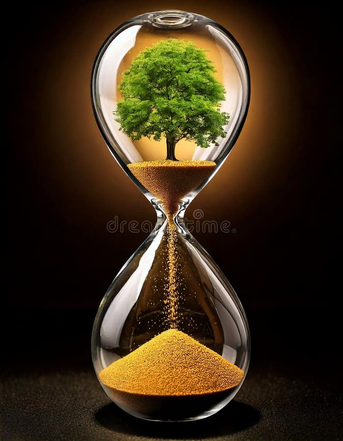 Lush Tree Growing Inside Hourglass Symbolizing Environmental ...