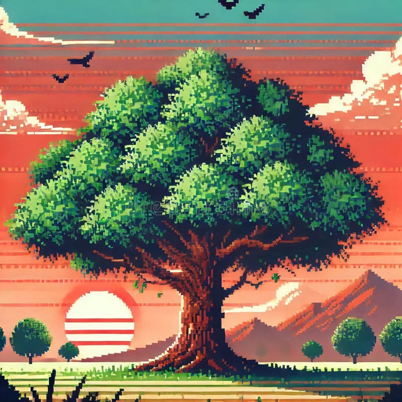 Lush Tree Illustrator Design,pixel Art Stock Illustration ...