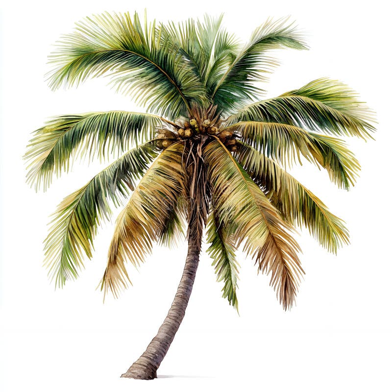 Lush Tropical Coconut Palm Tree with Coconuts Isolated on White ...