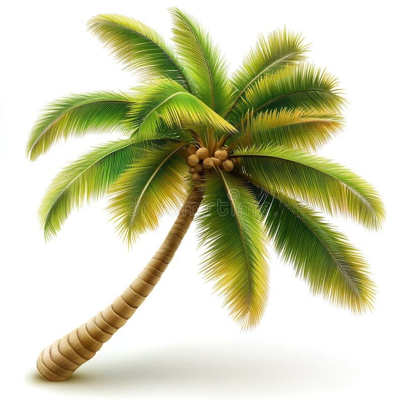 Lush Tropical Coconut Palm Tree with Ripe Coconuts Isolated on White ...