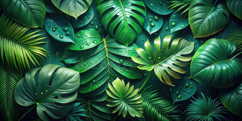 Lush Tropical Foliage with Dew Drops a Vibrant Display of Exotic ...