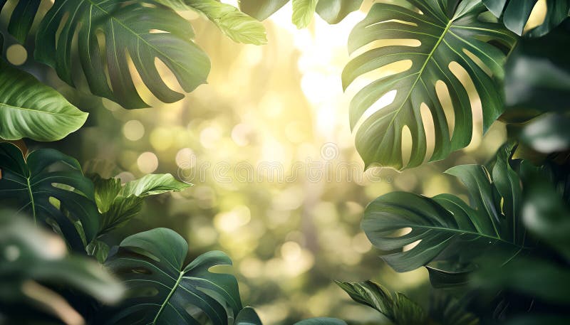 Lush Tropical Foliage with Sunlit Background for Nature-themed Designs ...