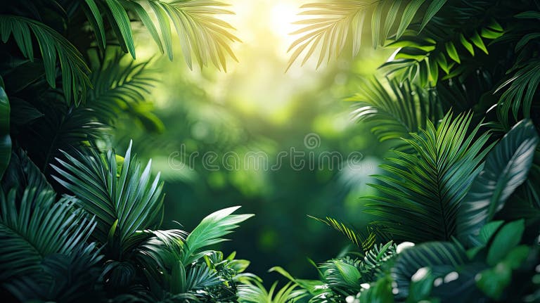 Lush Tropical Forest Frame Sunlight Background Blurs Stock Illustration ...
