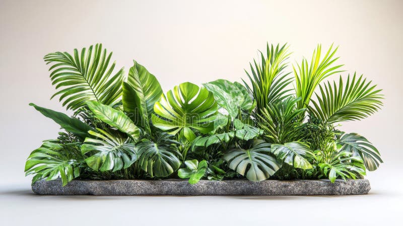 Lush Tropical Greenery Arrangement in White Studio Stock Illustration ...