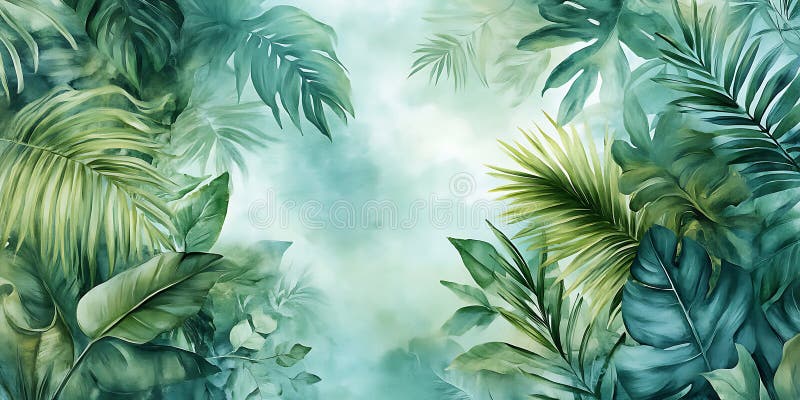 Lush Tropical Greenery Background Stock Illustration - Illustration of ...