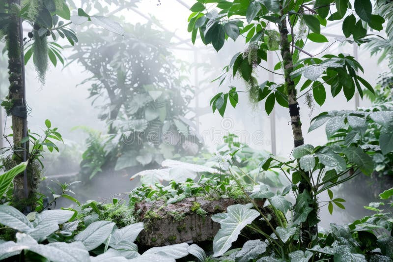 Lush Tropical Greenery Enveloped in Mist within a Forest Environment Stock Illustration ...