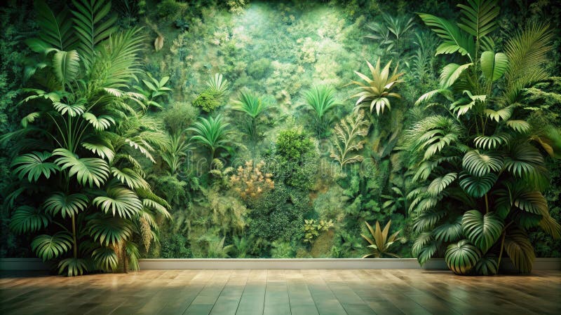 Lush Tropical Greenery Wall in a Modern Interior Setting with Hardwood ...