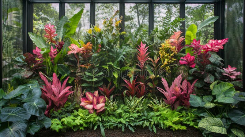 Lush Tropical Indoor Garden Plants Display Stock Illustration ...