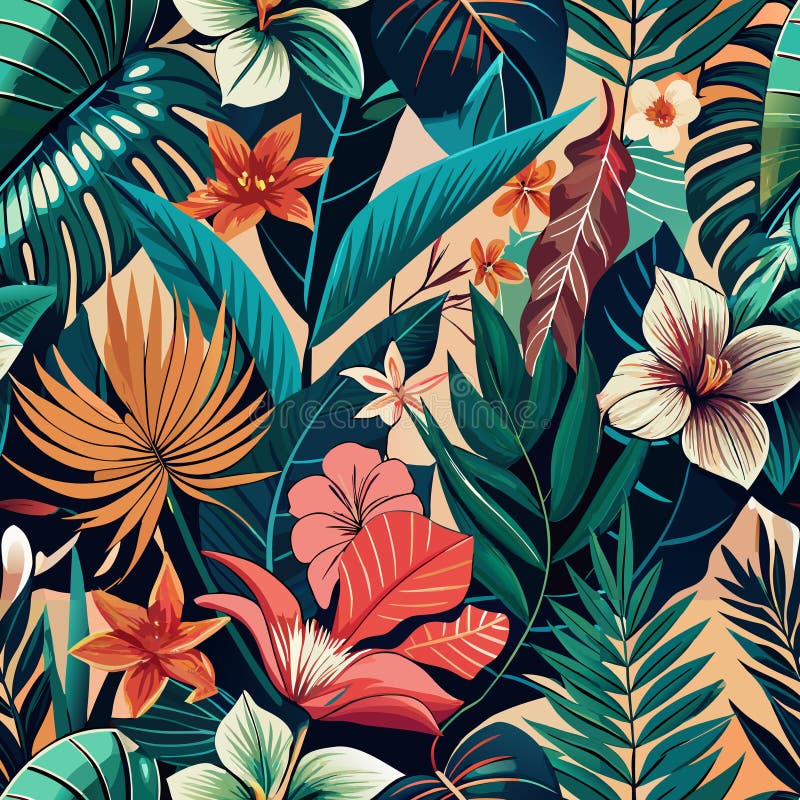 Lush Tropical Green Forest with Diverse Flora. Tall Majestic Trees and ...