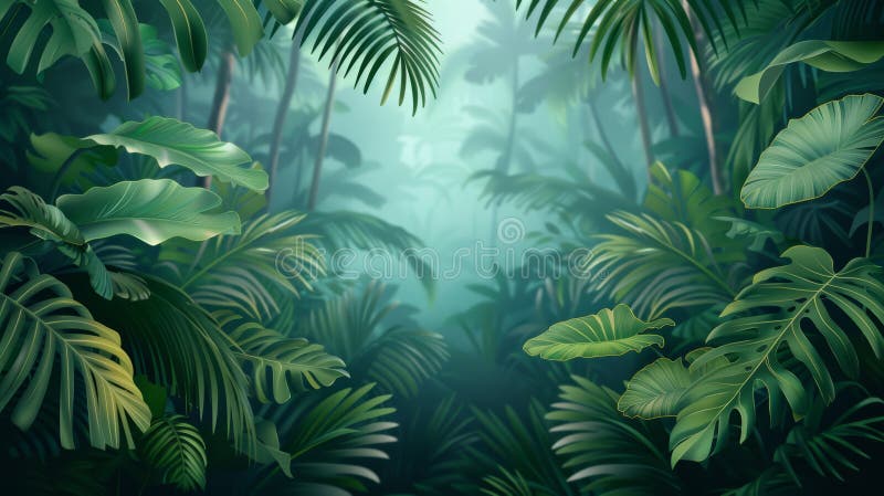 Lush Tropical Jungle Foliage Stock Illustration - Illustration of ...
