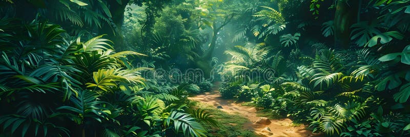 Lush Tropical Jungle Path 3D Illustration Stock Illustration ...
