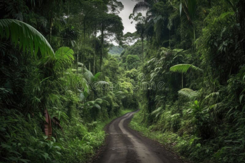 Lush Tropical Jungle Road Trip with Towering Trees and Exotic Flora ...
