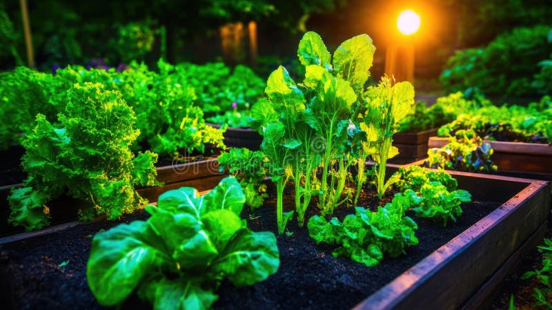 Lush Vertical Garden with Vibrant Vegetables at Sunset Stock Image ...