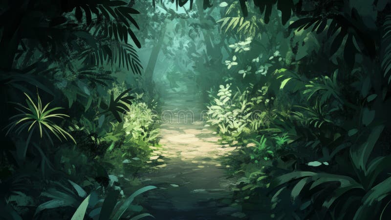 Lush and Vibrant Green Jungle Pathway Surrounded by Dense Foliage and ...