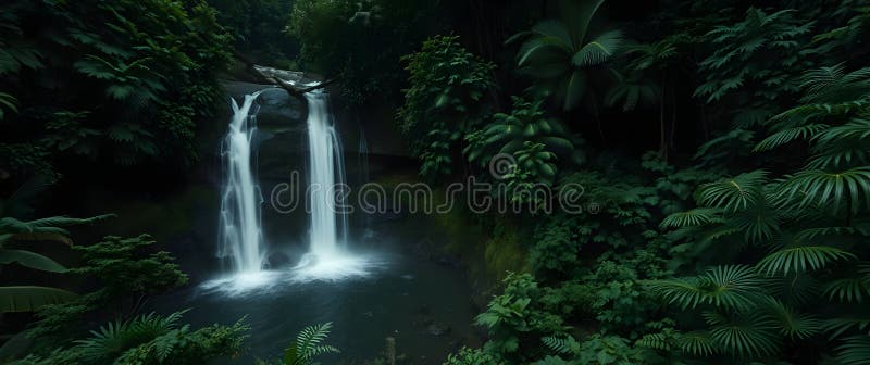 Lush Waterfall Cascade in a Dense Tropical Rainforest Landscape Stock ...