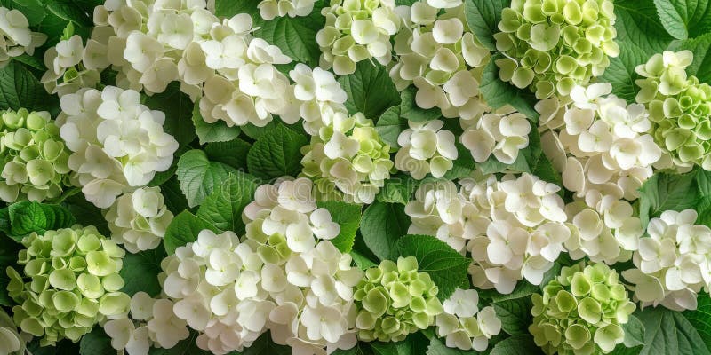 Lush White and Green Hydrangea Flowers with Rich Green Foliage Stock ...