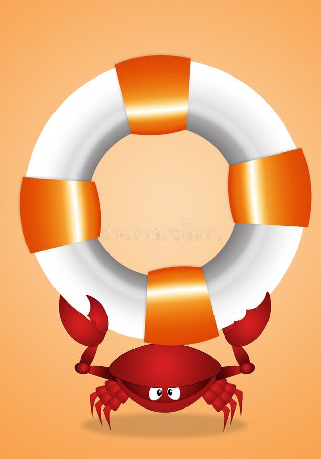 Lustige Krabbe Mit Safelife Stock Abbildung - Illustration von ...