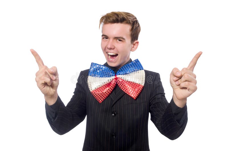 Lustiger Mann Mit Riesiger Fliege Stockbild - Bild von streber, lachen ...